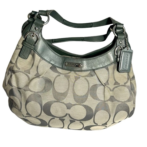 Coach | Bags | Coach Fabric And Metallic Grey Leather Signature Satchel ...